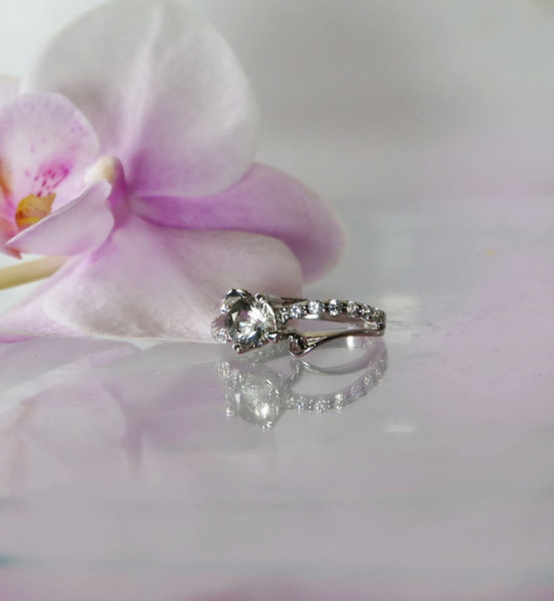 Unique Engagement Ring, Split Band Engagement Ring, Engagement Ring Set ...