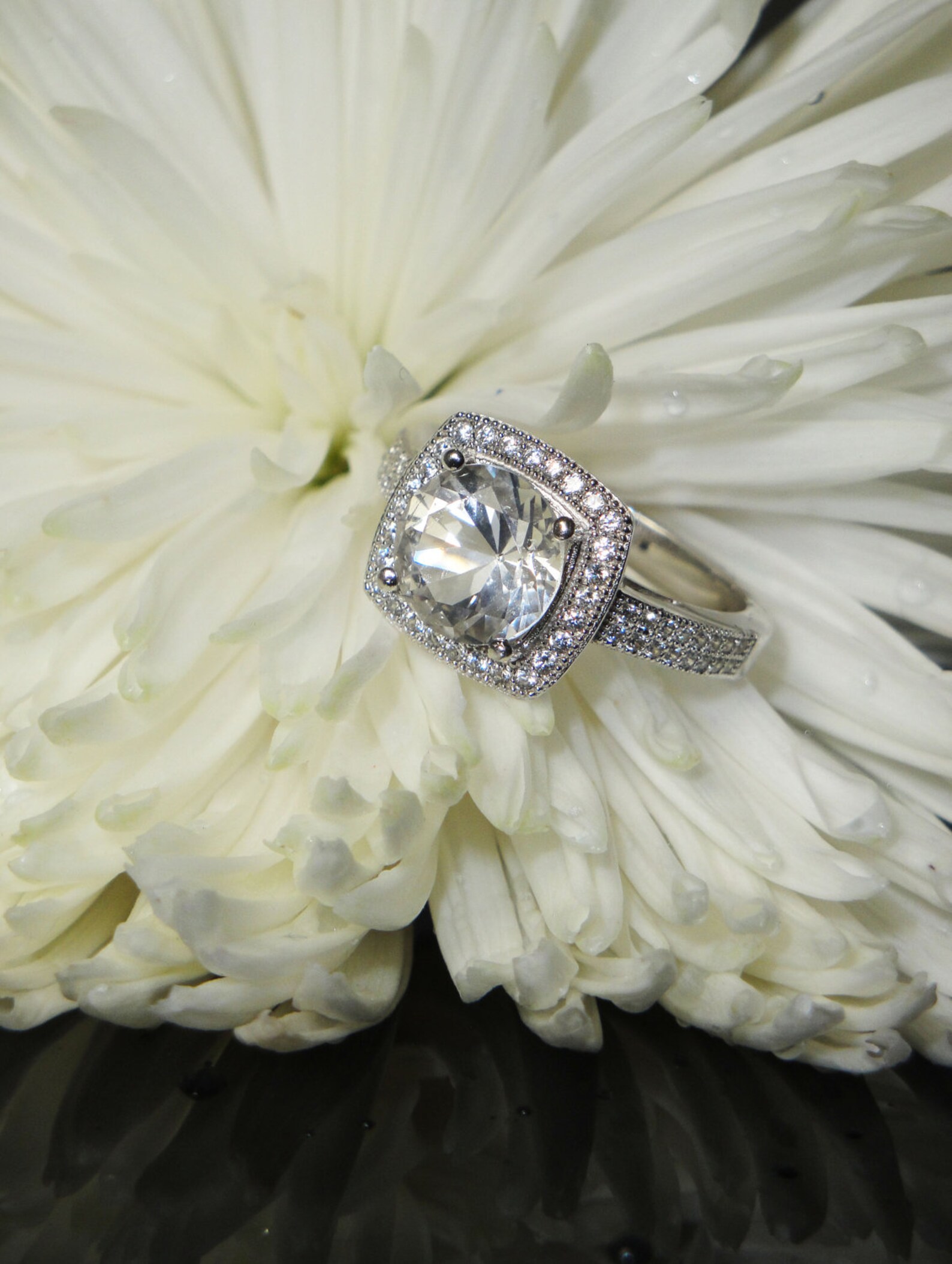 Halo Ring Micro Pave Ring Silver Halo Ring Sterling Halo | Etsy