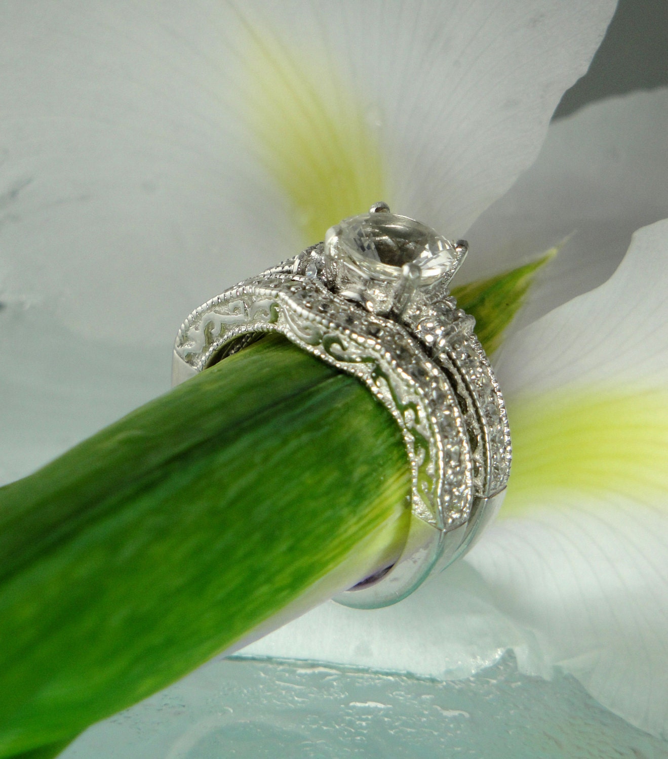 Herkimer Diamond Engagement Ring Sterling Silver Matching Band | Etsy