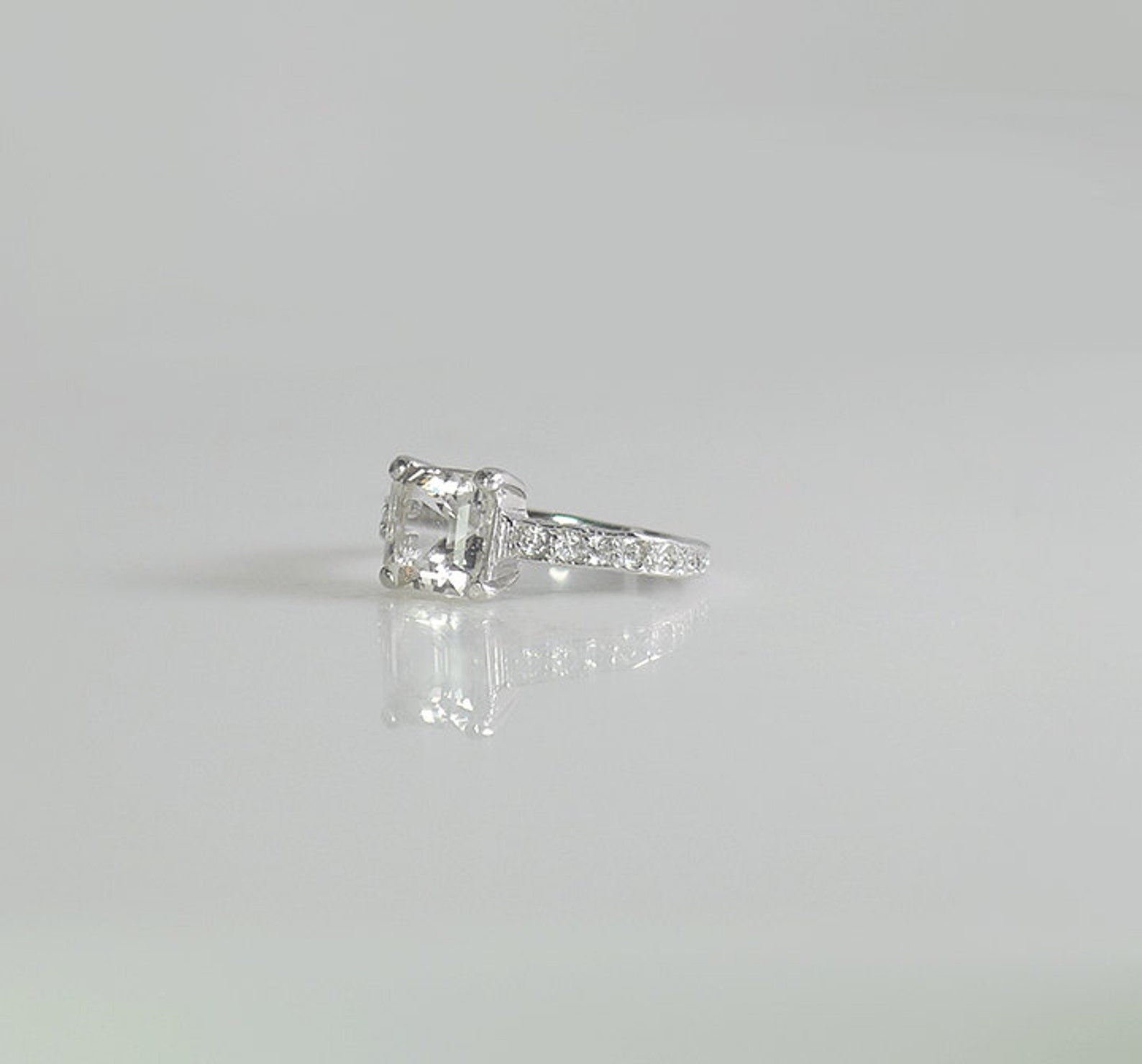 Asscher Cut Ring, Square Cut Ring, Engagement Ring, Square Cut Silver ...