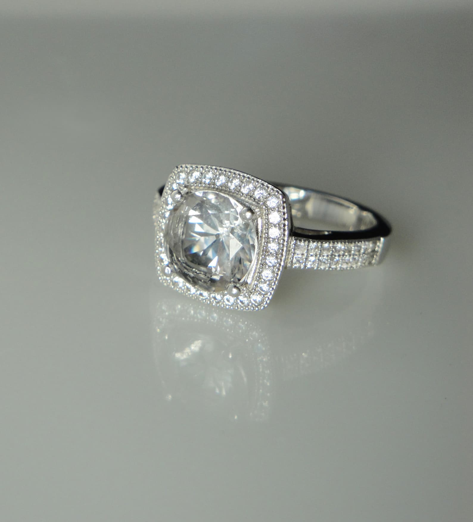 Halo Ring Micro Pave Ring Silver Halo Ring Sterling Halo | Etsy