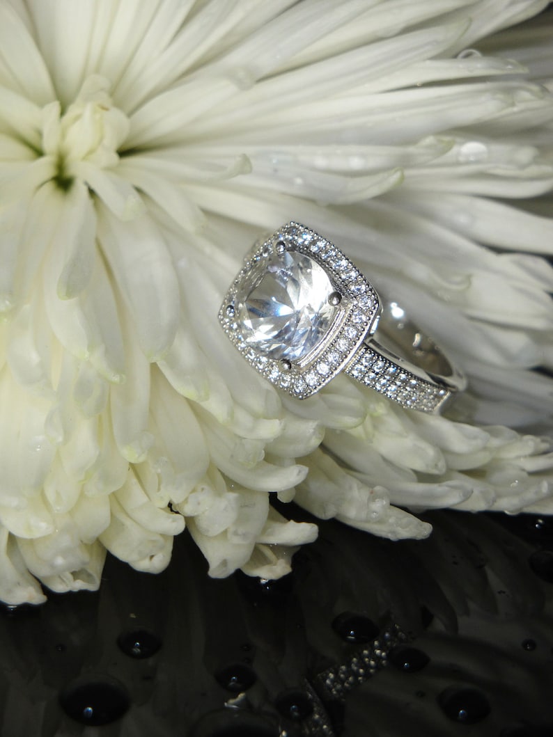 Halo Ring Micro Pave Ring Silver Halo Ring Sterling Halo | Etsy