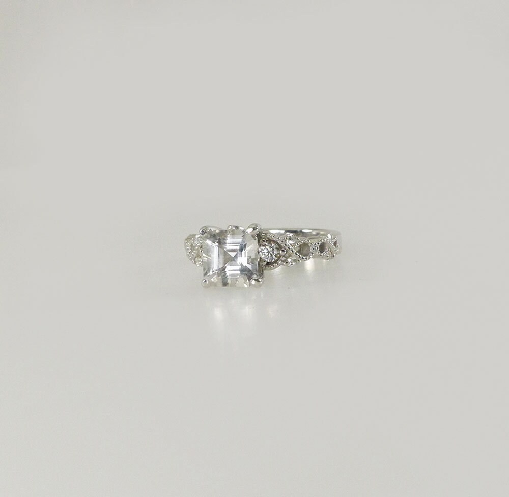 Square Art Deco Ring Square Engagement Ring Asscher Cut | Etsy