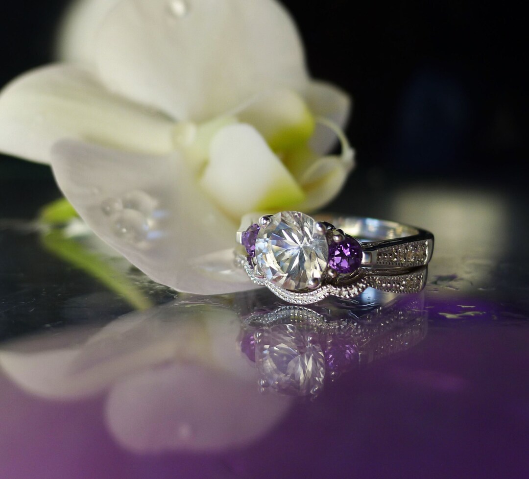 Birthstone Weddings Set, Birthstone Engagement Ring, Matching Band ...