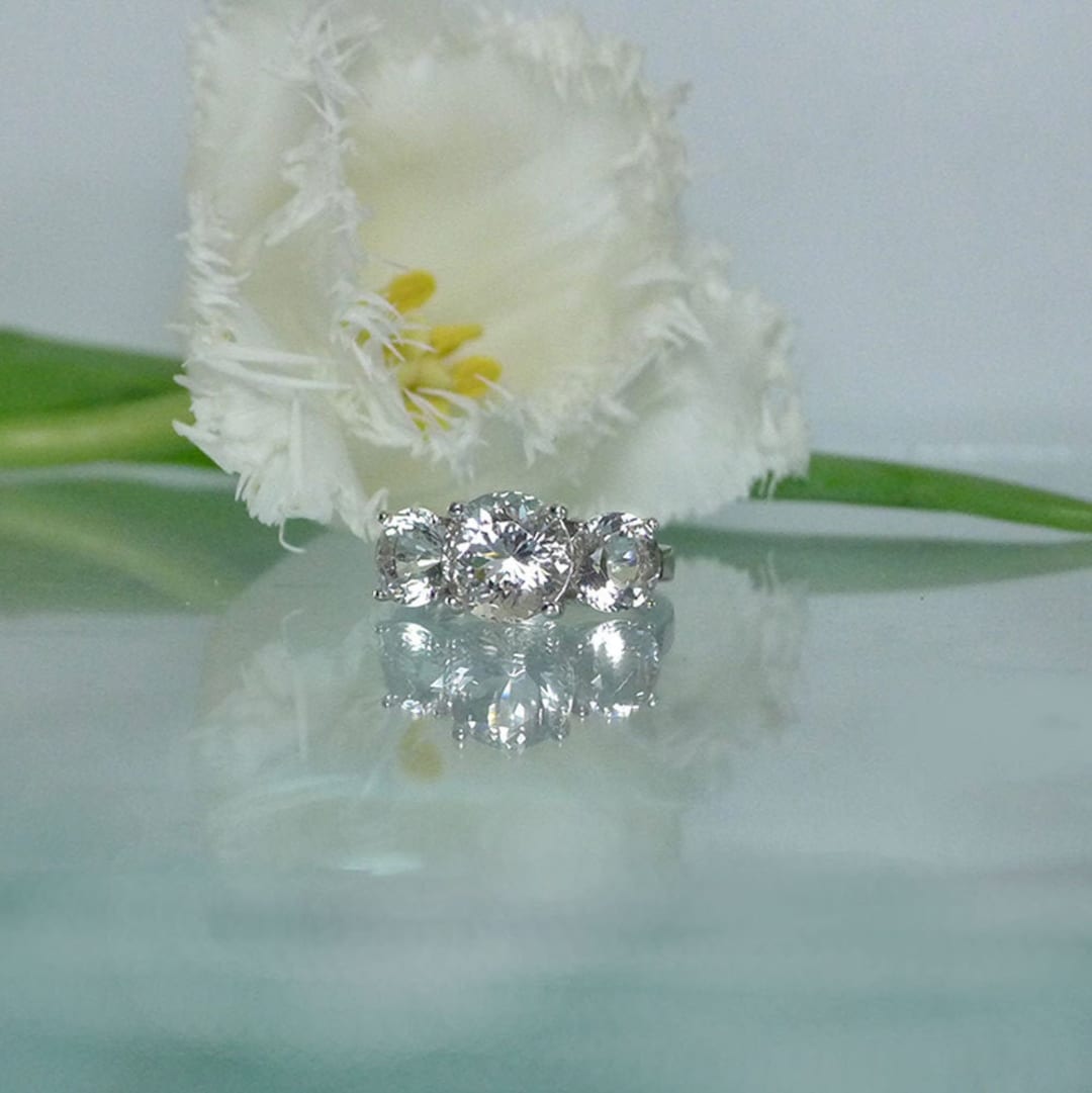 Herkimer Diamond Ring, Three Stone Ring, Herkimer Ring, Conflict Free ...