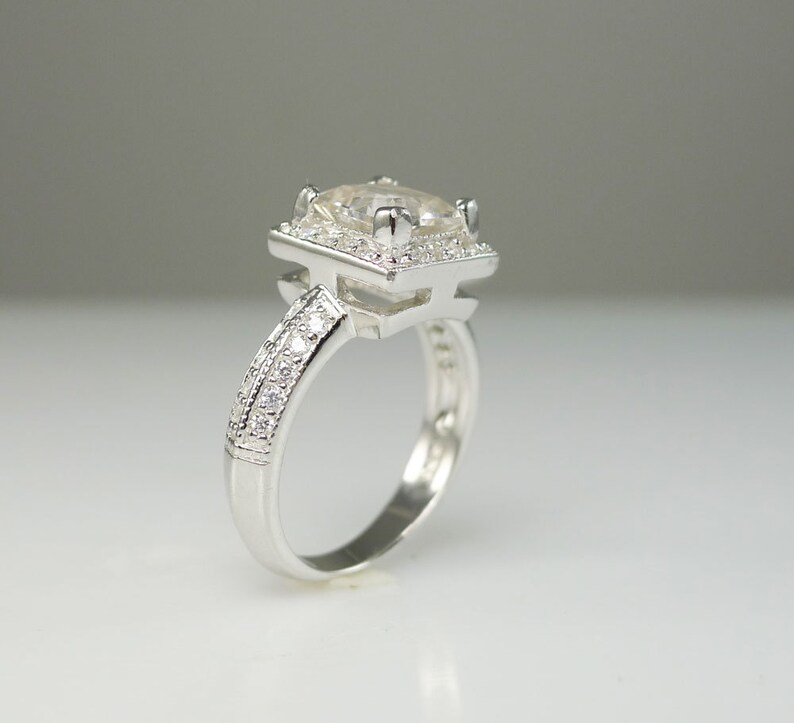 Square Cut Ring, Princess Cut Ring, Herkimer Diamond, Sterling Silver ...