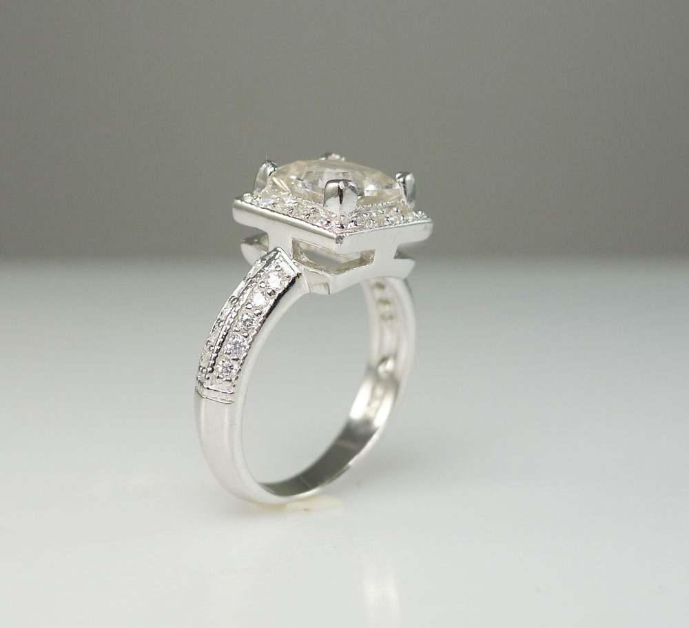 Square Cut Ring Princess Cut Ring Herkimer Diamond Sterling | Etsy