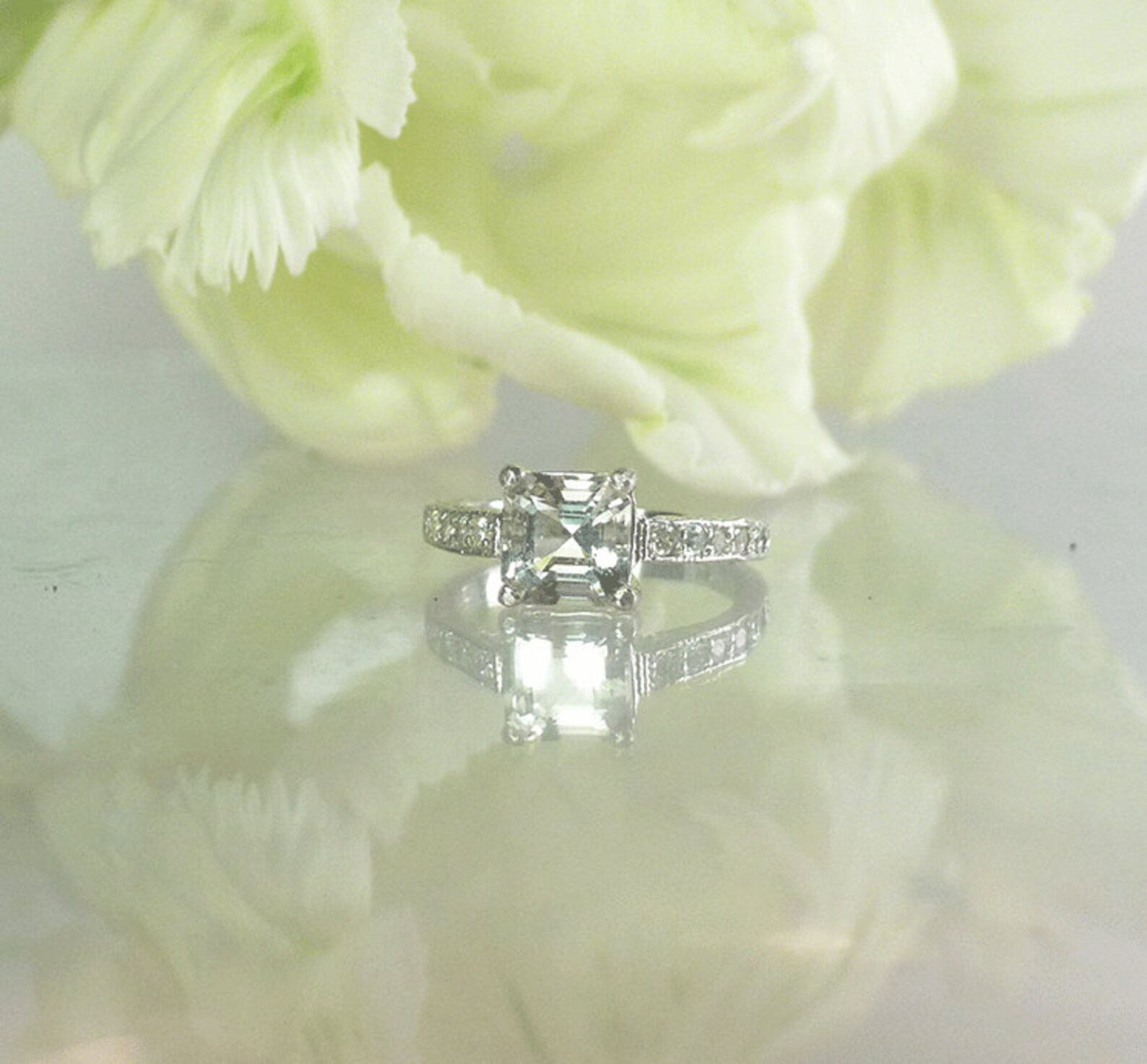 Asscher Cut Ring, Square Cut Ring, Engagement Ring, Square Cut Silver ...