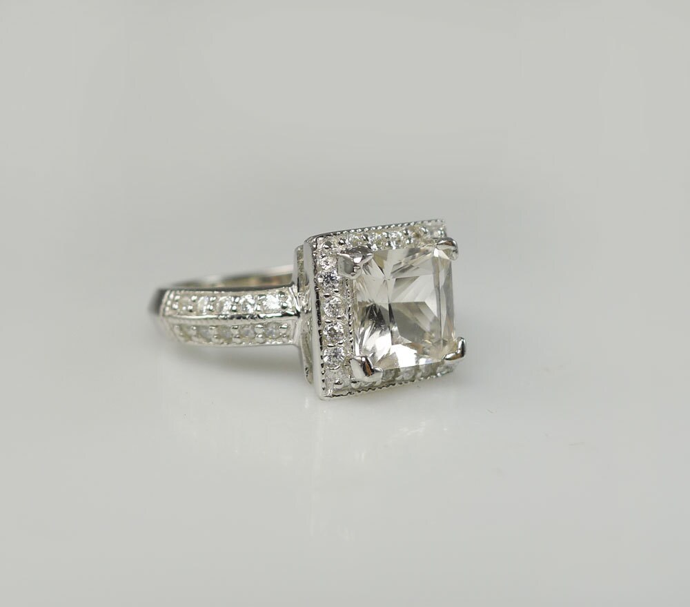 Square Cut Ring Princess Cut Ring Herkimer Diamond Sterling | Etsy