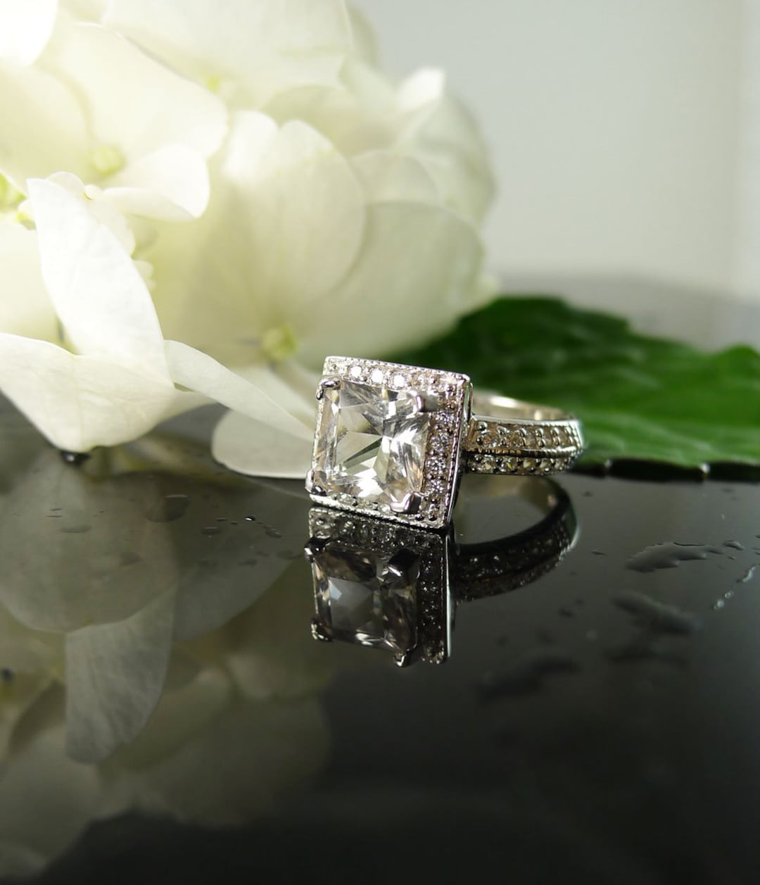 Square Cut Ring, Princess Cut Ring, Herkimer Diamond, Sterling Silver ...