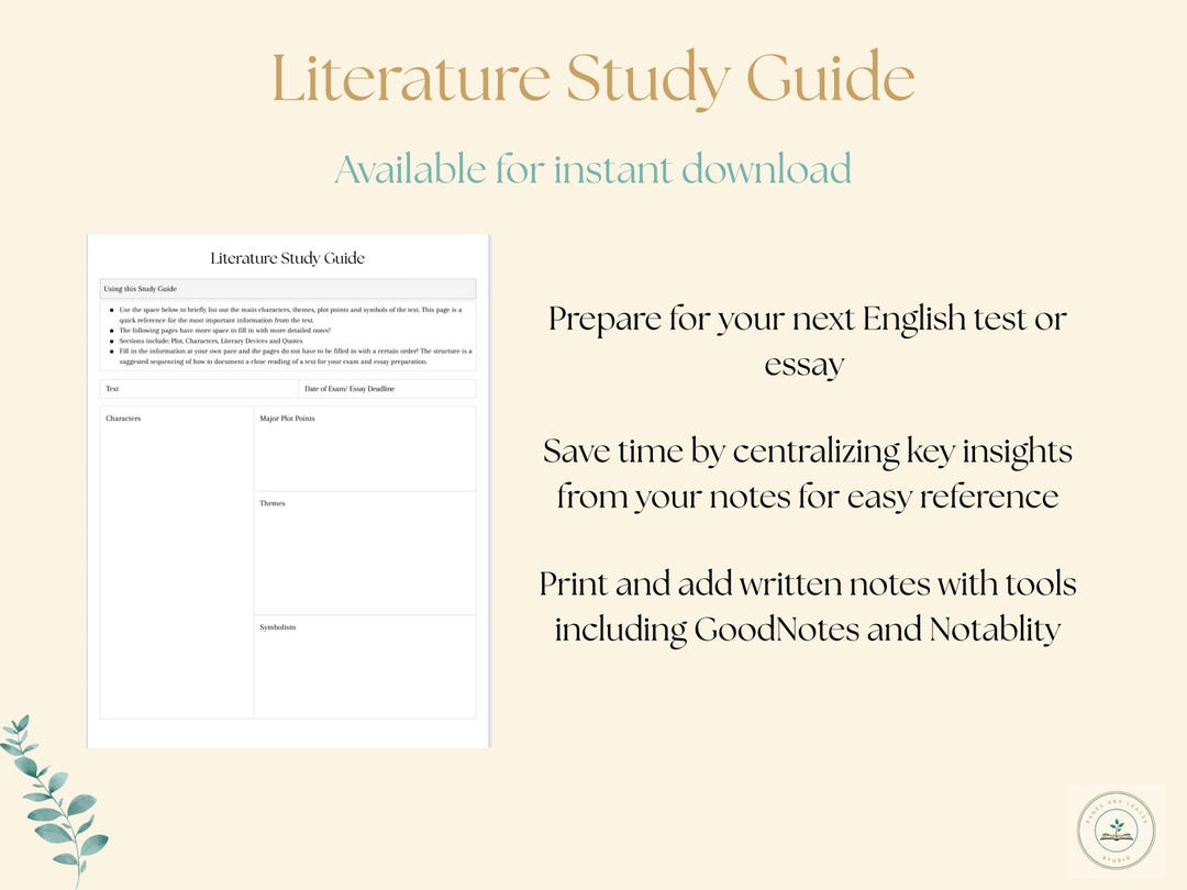 Literature Study Guide Printable | AP Literature, College English, Exam ...