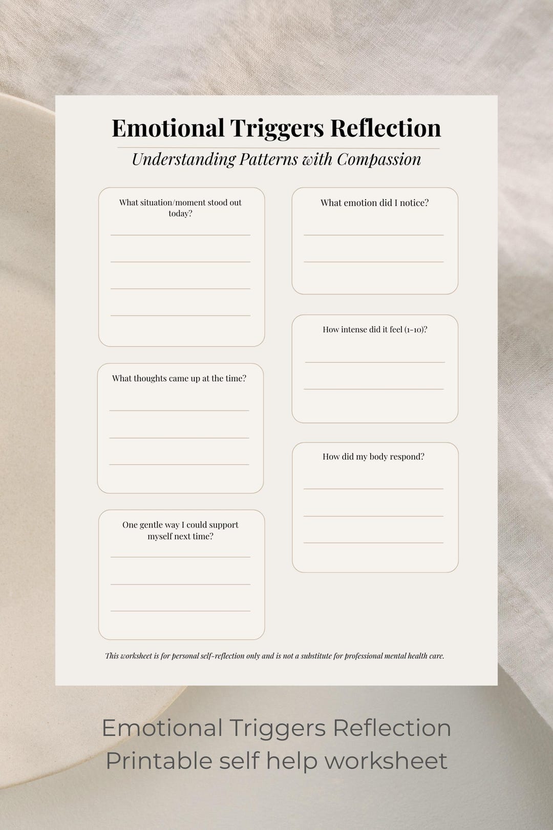 Emotional Triggers Worksheet | Mental Health Reflection PDF | Anxiety ...