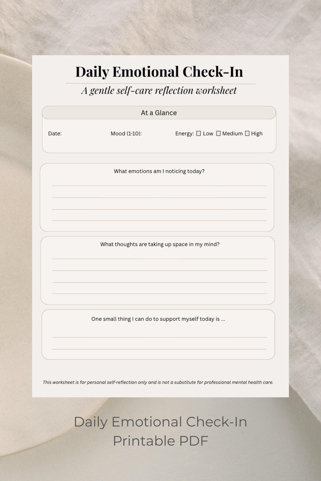Daily Emotional Check-in Worksheet | Self Care Reflection (PDF) - Etsy