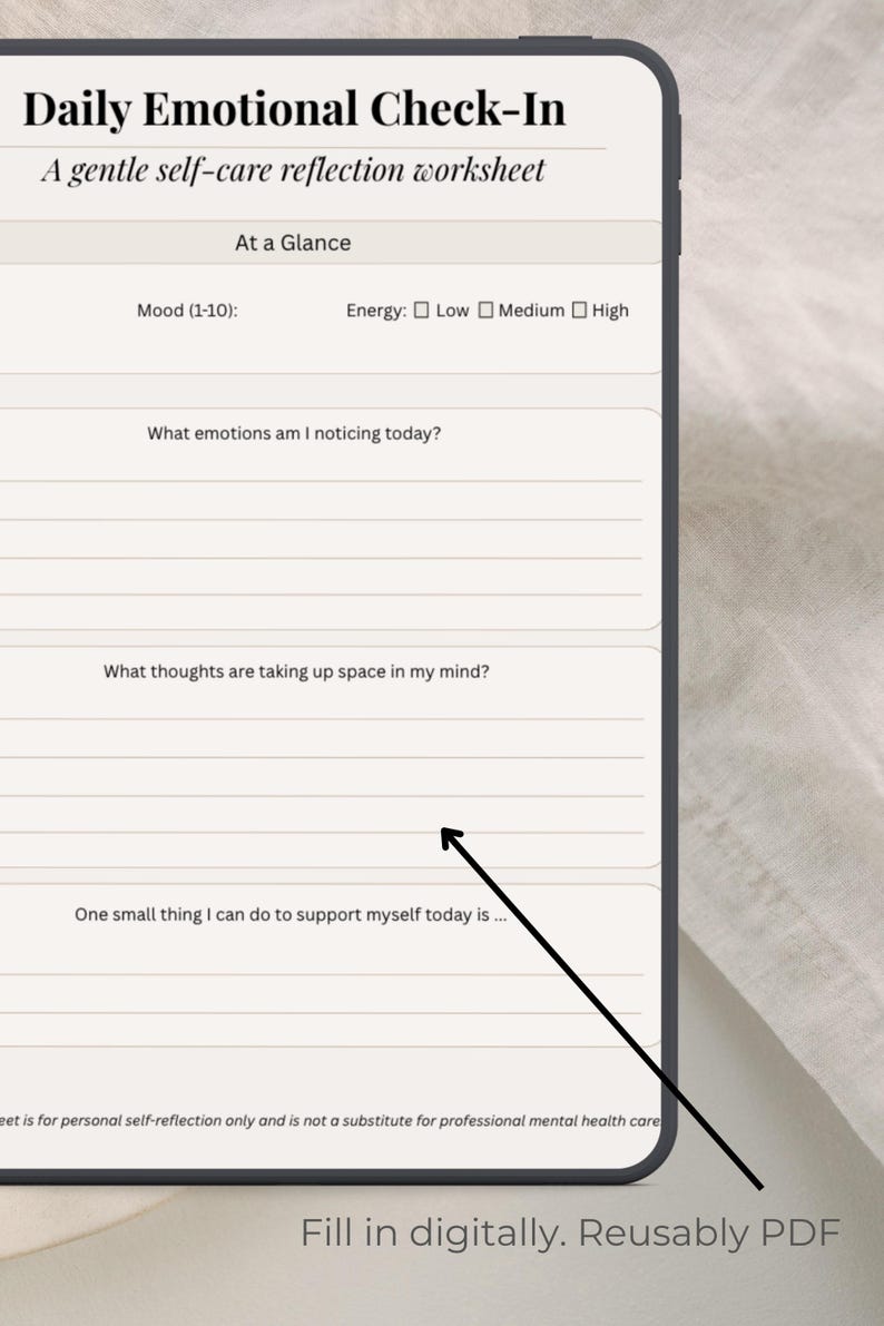 Daily Emotional Check-in Worksheet | Self Care Reflection (PDF) - Etsy