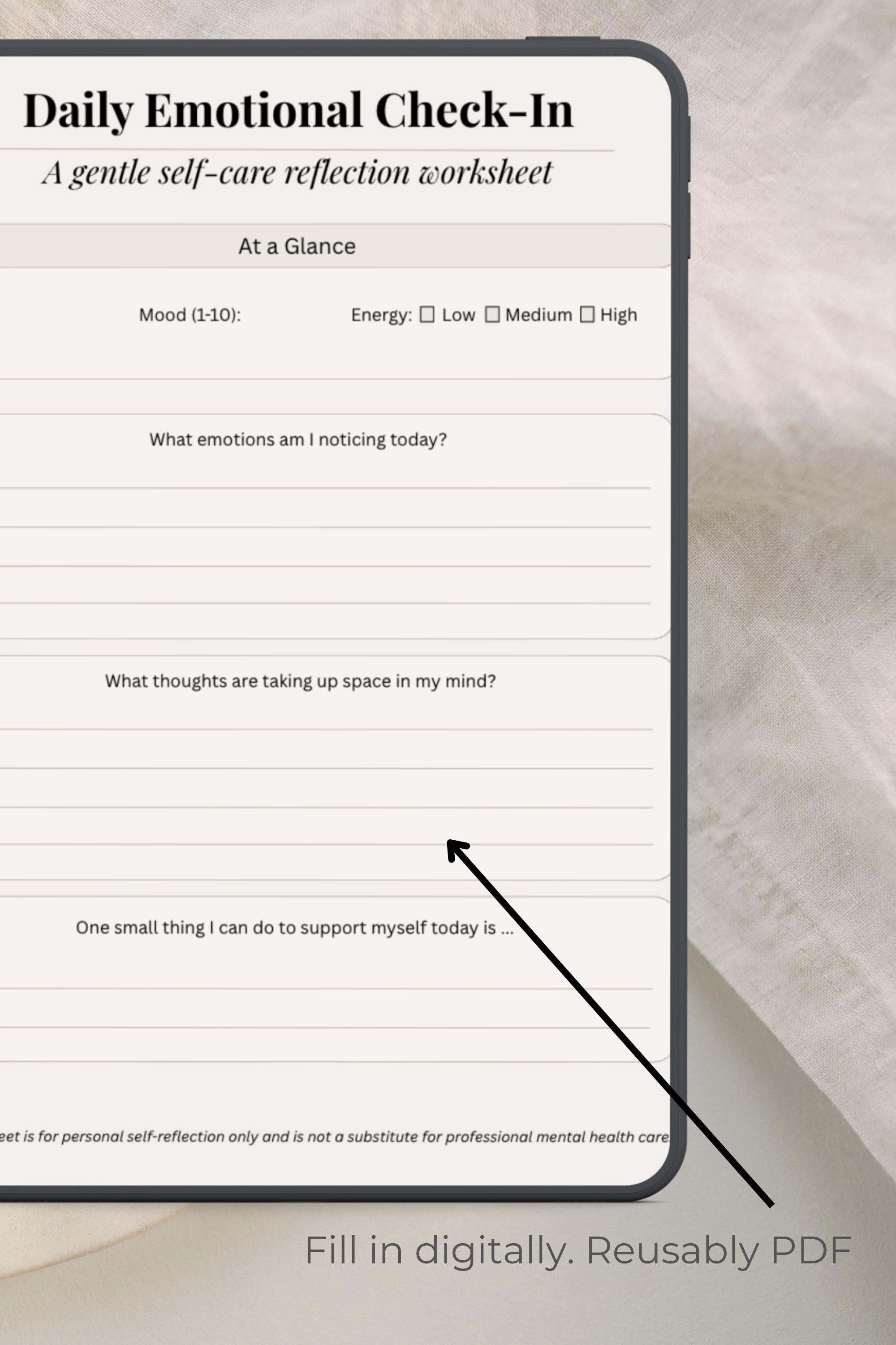 Daily Emotional Check-in Worksheet | Self Care Reflection (PDF) - Etsy