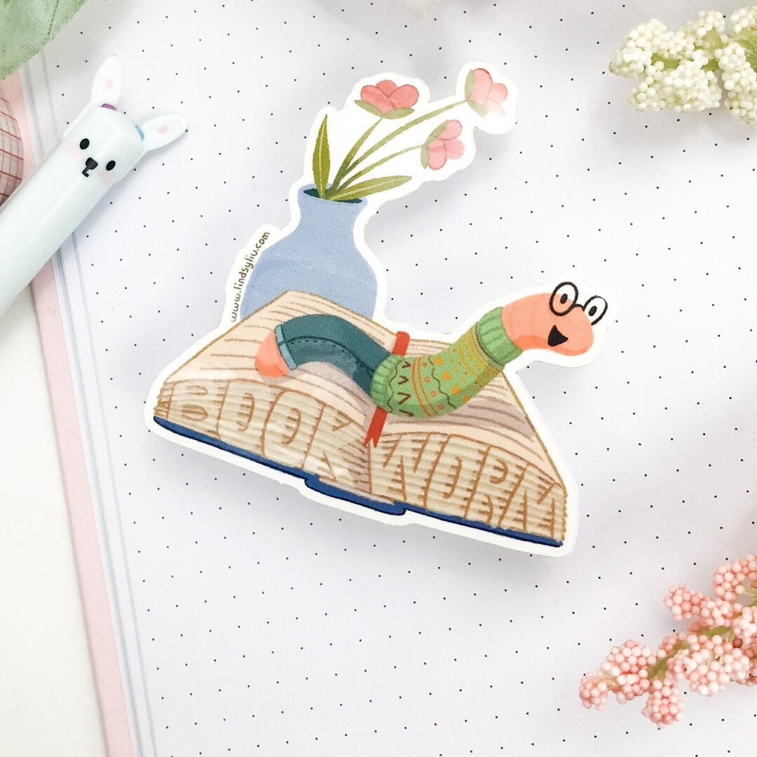 Die Cut Book Worm Vinyl Sticker for Book Lovers WATERPROOF ...