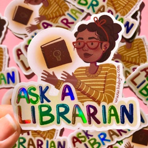 Cute Holographic Librarian Vinyl Sticker WATERPROOF and | Etsy