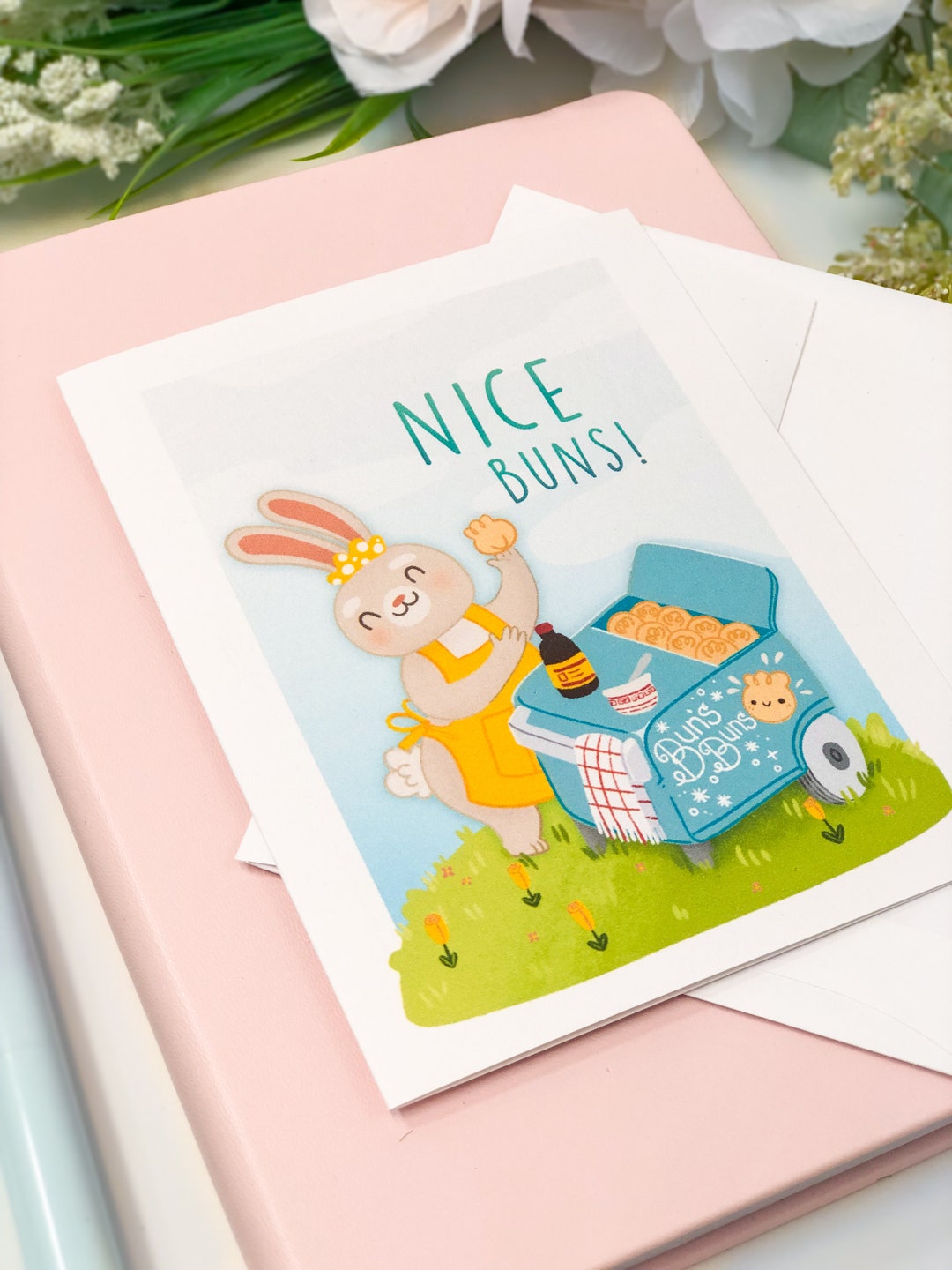 Nice Buns Rabbit Greeting Card Animal Stationary, Cute Dumpling Food ...