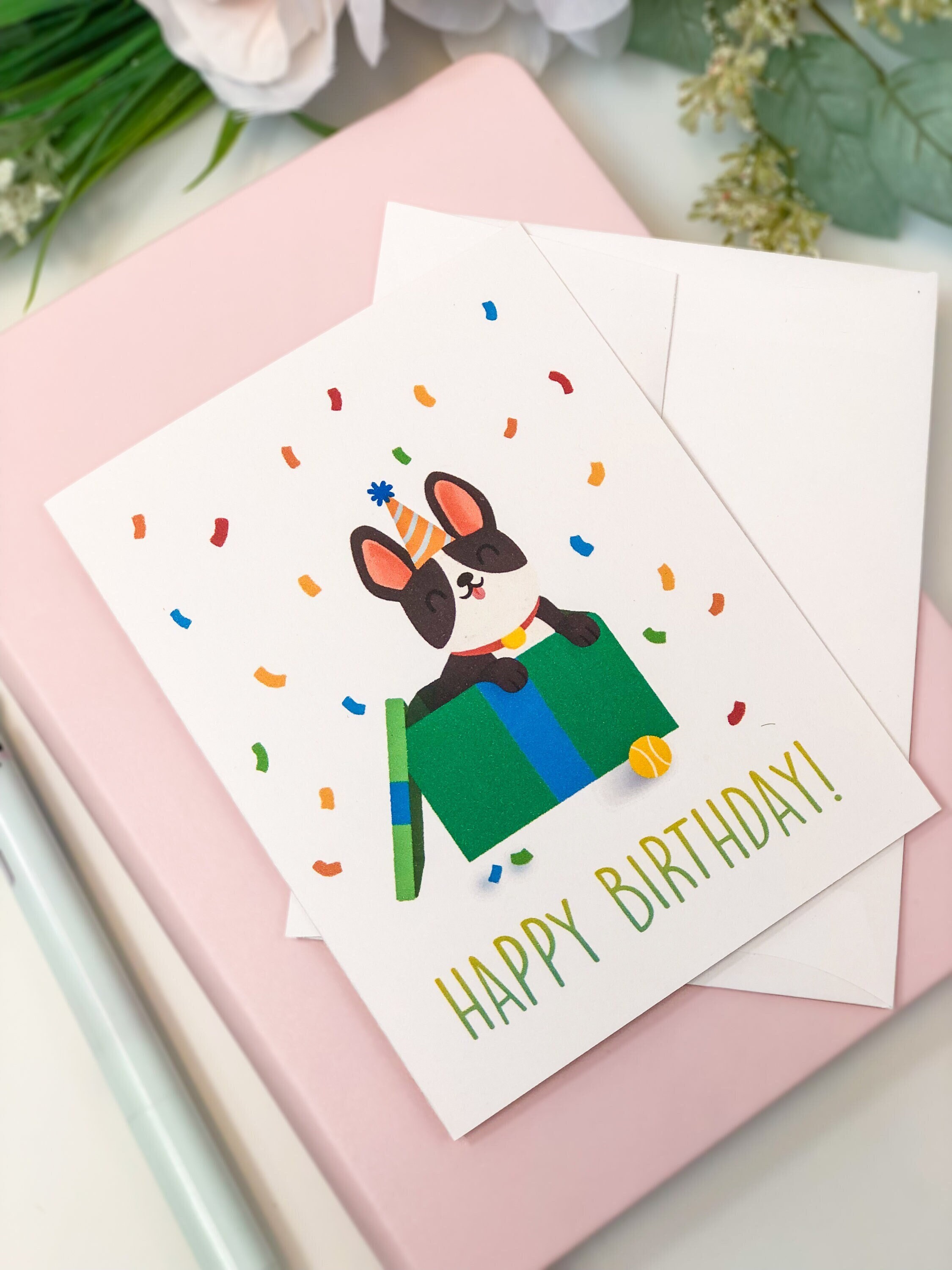 Happy Birthday Dog Greeting Card Animal Stationary, Cute Party Note ...