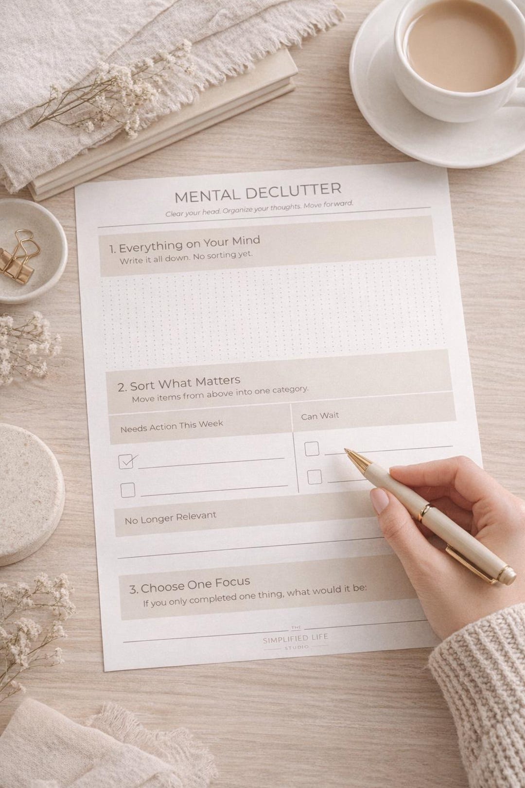Mental Declutter Worksheet – 5-minute Brain Dump, Minimalist Planner ...