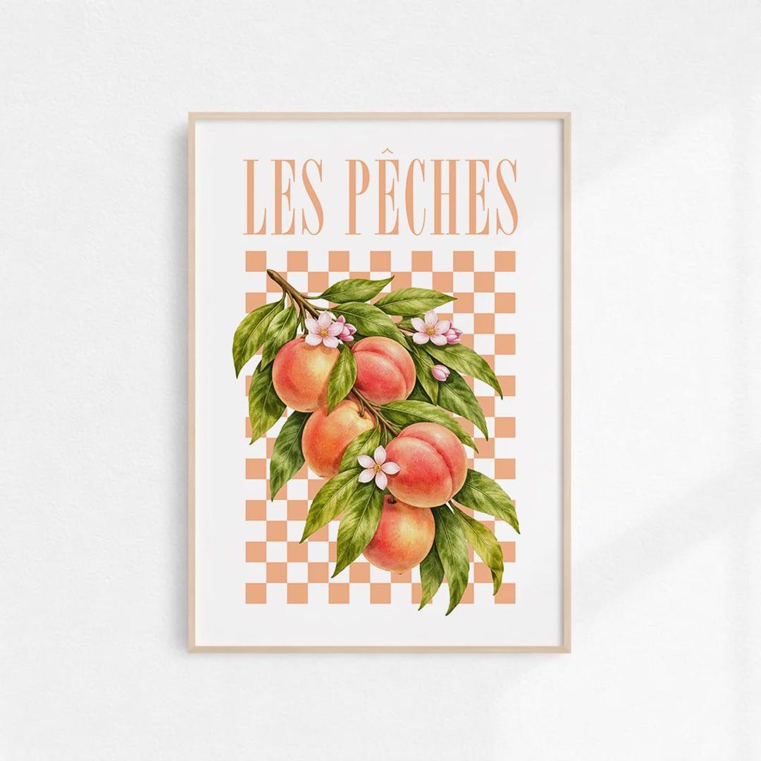 Peaches Botanical Printable Poster – “les Pêches” French Kitchen Wall ...
