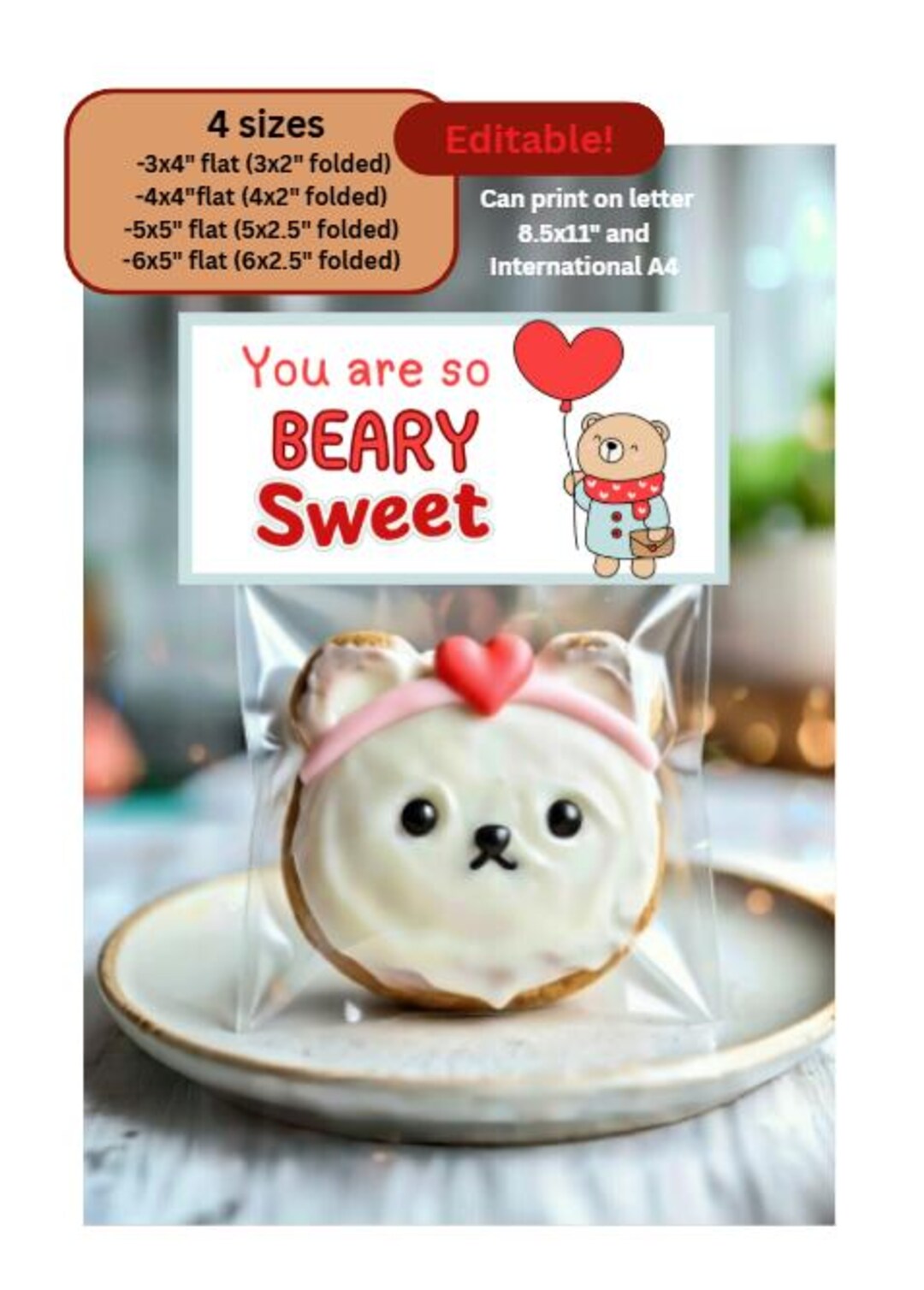 2 Designs Valentine Cookie Bag Toppers | Editable Canva Template ...