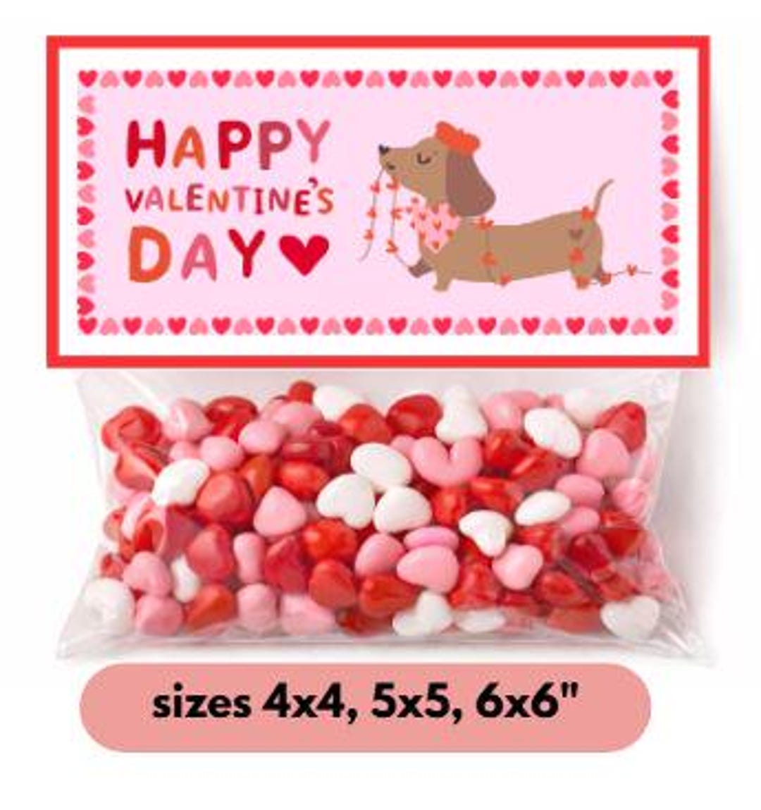 Dachshund Valentine Treat Bag Topper | Printable Favor (4x4", 5x5", 6x6 ...