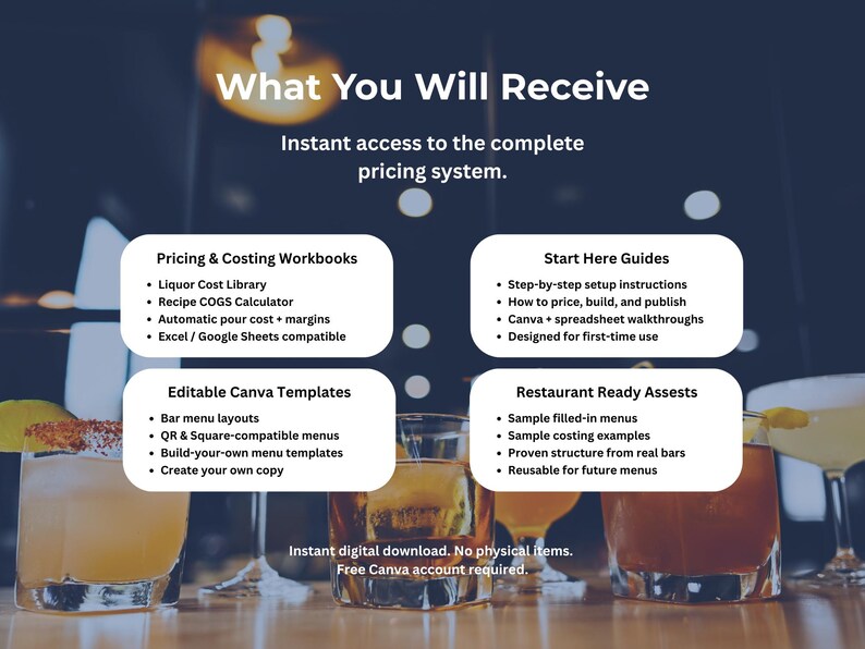 Cocktail Pricing & Bar Menu System | COGS Calculator + Canva Bar Menu ...