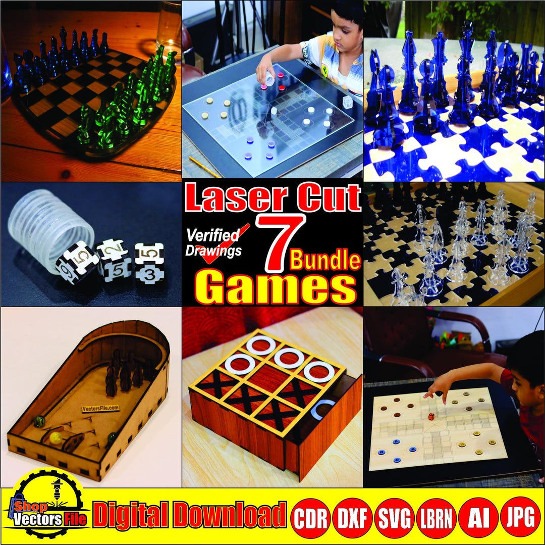 Laser Cut Games Bundle | 7 Board Game Designs Chess, Ludo, Tic Tac Toe ...