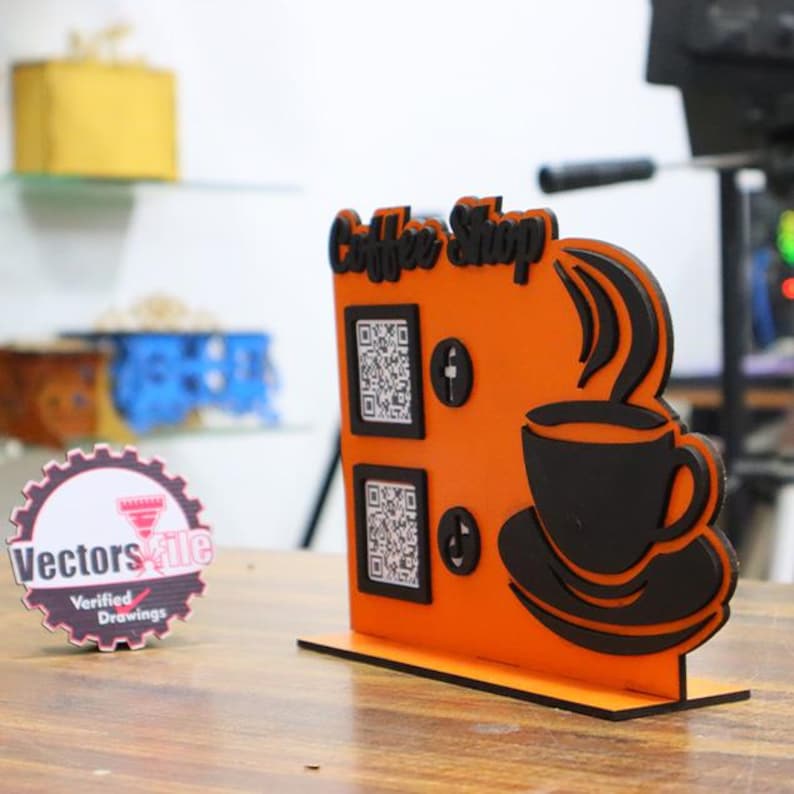 Business QR Code Stand Laser Cut Files | Coffee Shop, Bakery, Dental ...