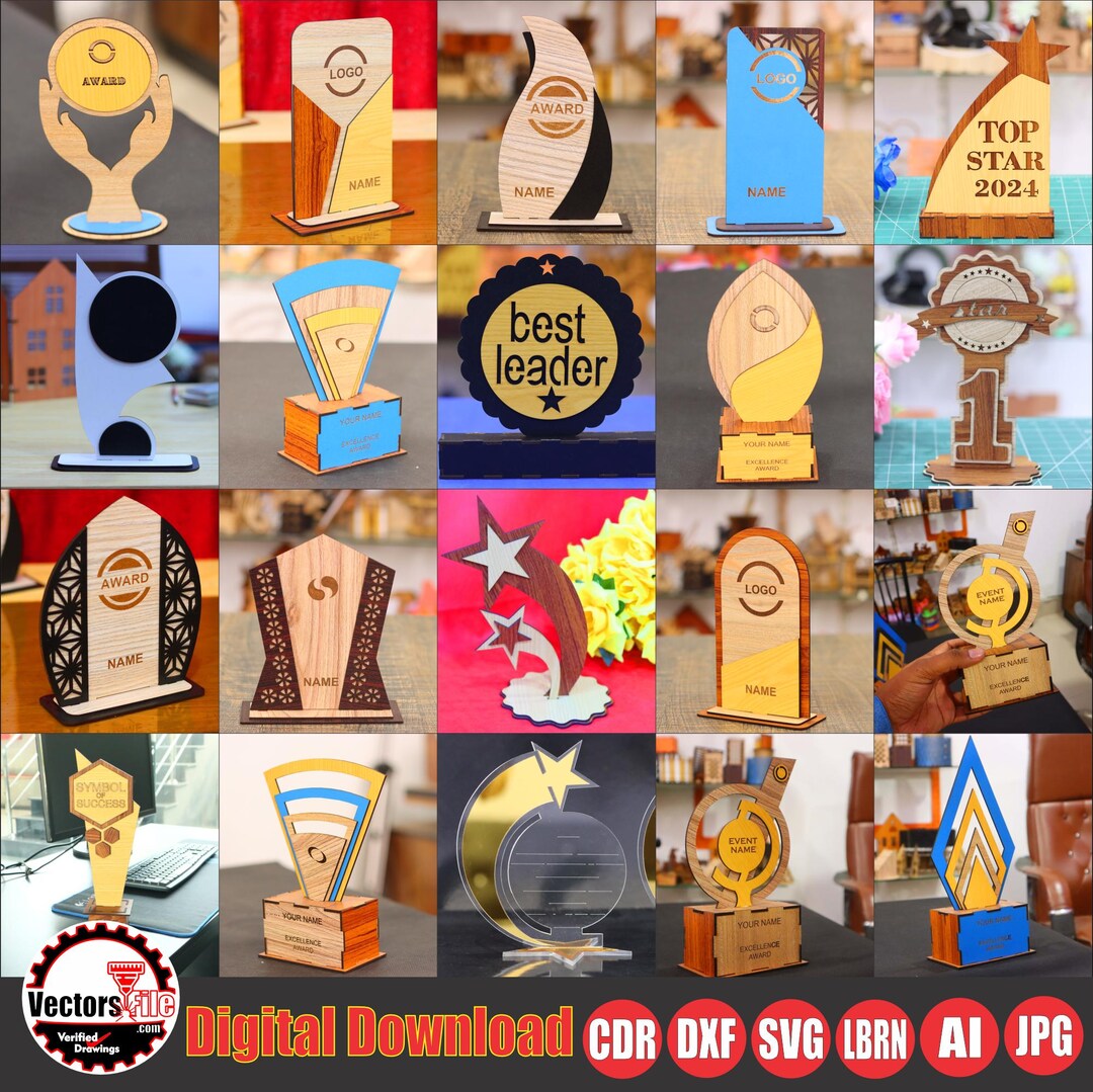 Laser Cut Trophy and Award SVG Bundle | Customizable Awards Trophy ...