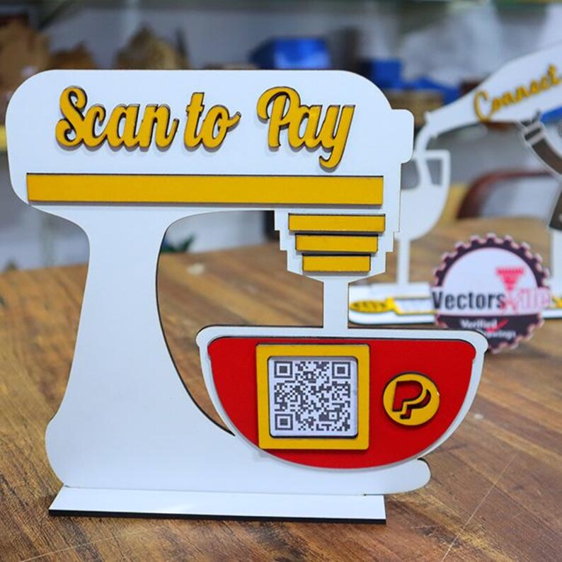 Laser Cut QR Code Stand Bundle, Scan to Pay, Connect With Us Display ...
