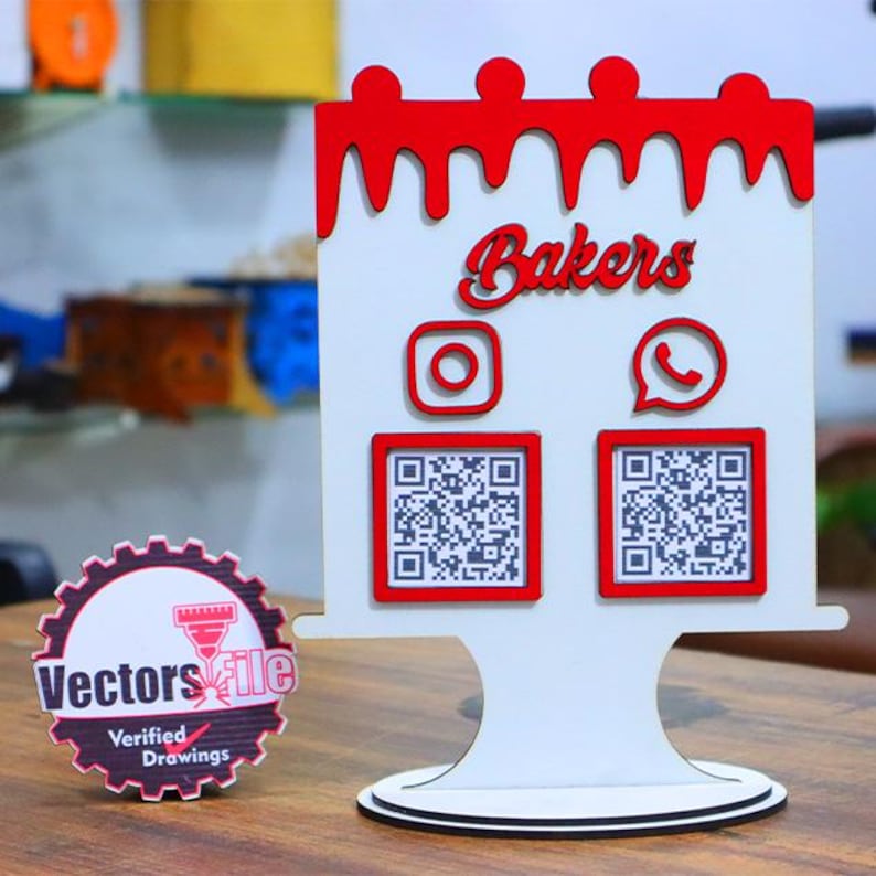 Business QR Code Stand Laser Cut Files | Coffee Shop, Bakery, Dental ...