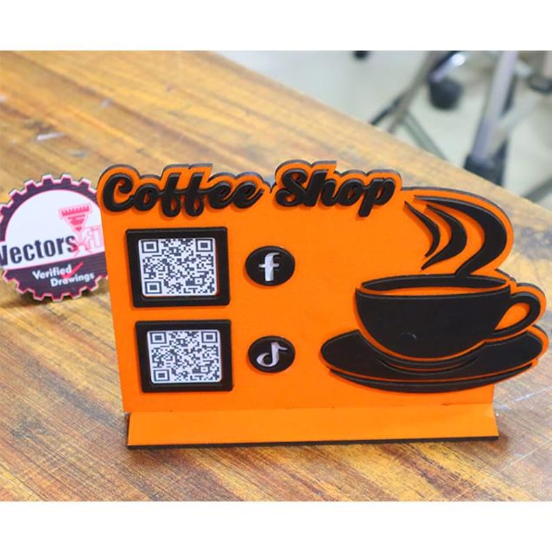 Business QR Code Stand Laser Cut Files | Coffee Shop, Bakery, Dental ...
