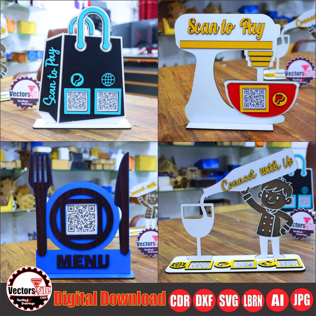Laser Cut QR Code Stand Bundle, Scan to Pay, Connect With Us Display ...