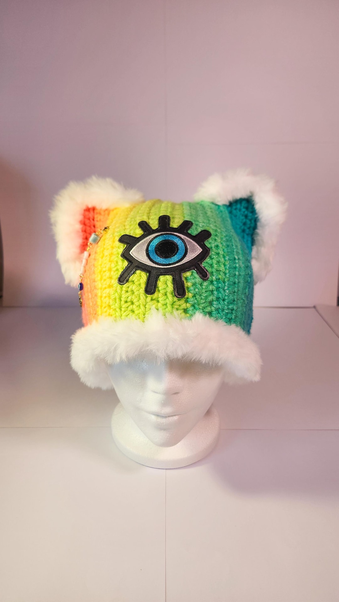 Rainbow Third Eye Crochet Cat Hat - Etsy