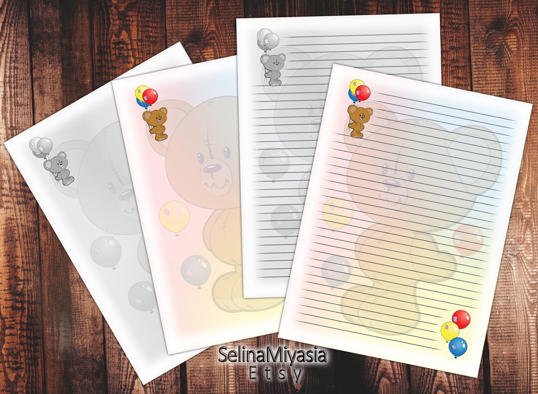 Beautiful Stationary - Teddy Bear Balloons - Printable Digital Download ...