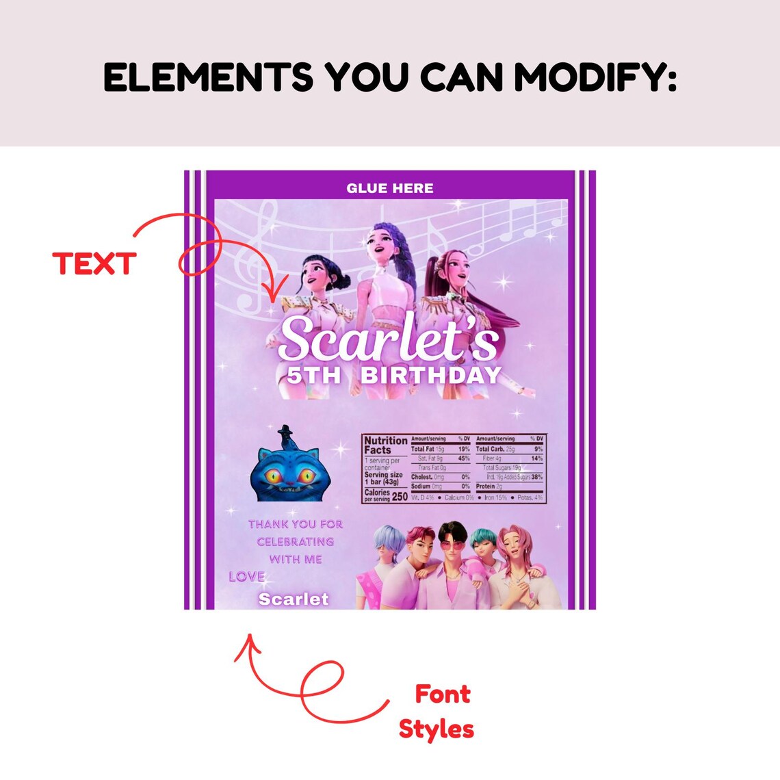 Kpop Demon Hunters Chocolate Bar Wrapper, Kpop Candy Bar Label Template ...