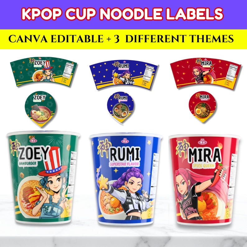 Kpop Demon Hunters, Cup Noodle Labels Ramyeon, Cosplay Party Huntrix ...