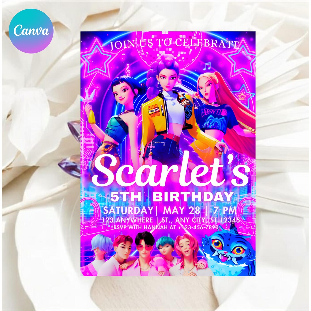 Kpop Demon Hunters Birthday Invitation Template Editable Canva Template ...