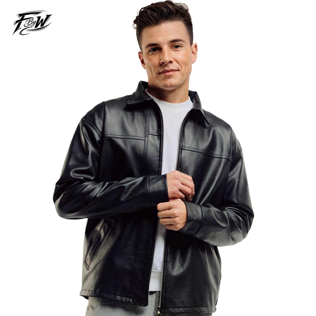 Black Faux Leather Jacket for Men - Etsy