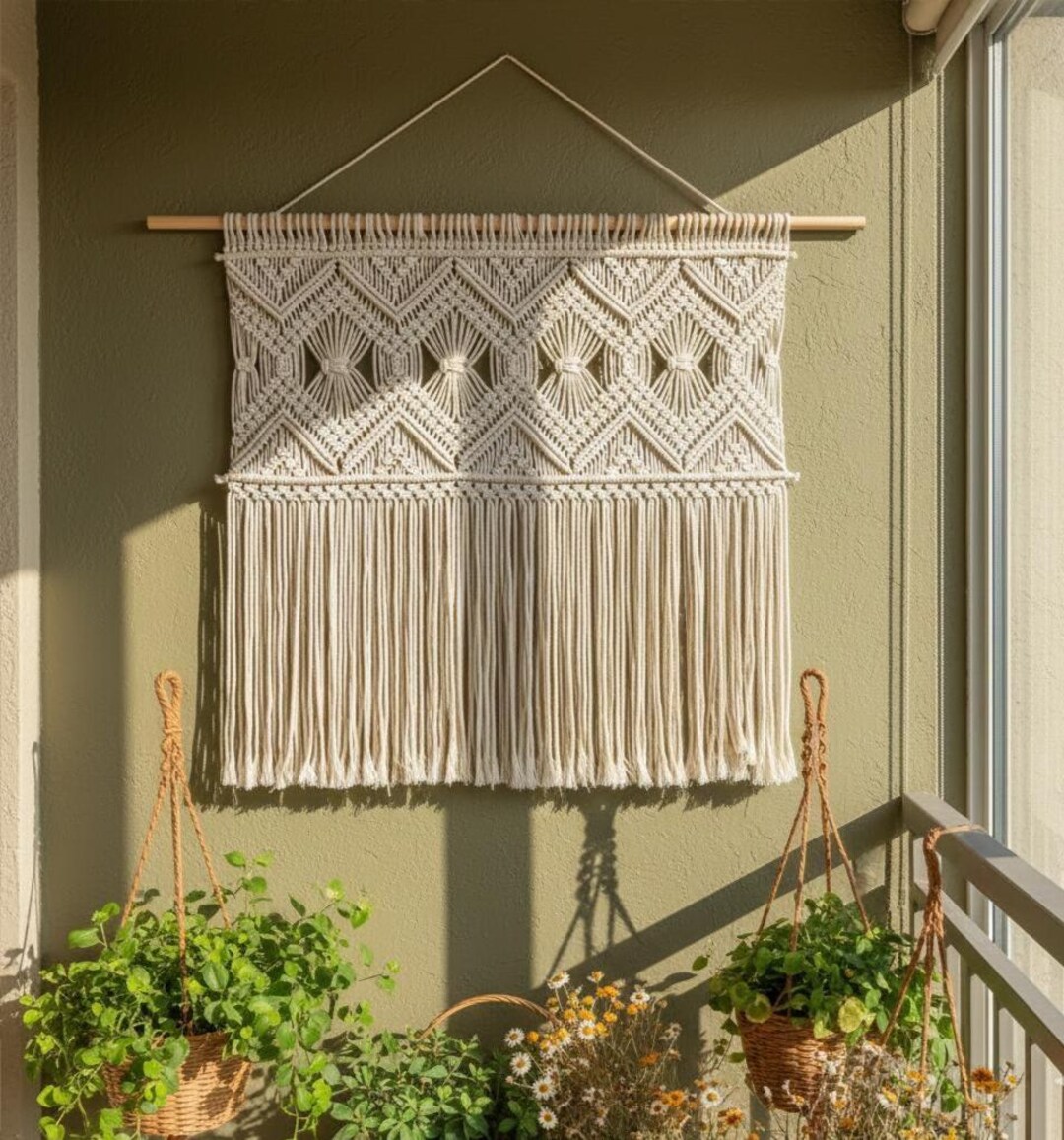 Handwoven Macrame Wall Hanging, Geometric Knots, Boho Fiber Art - Etsy