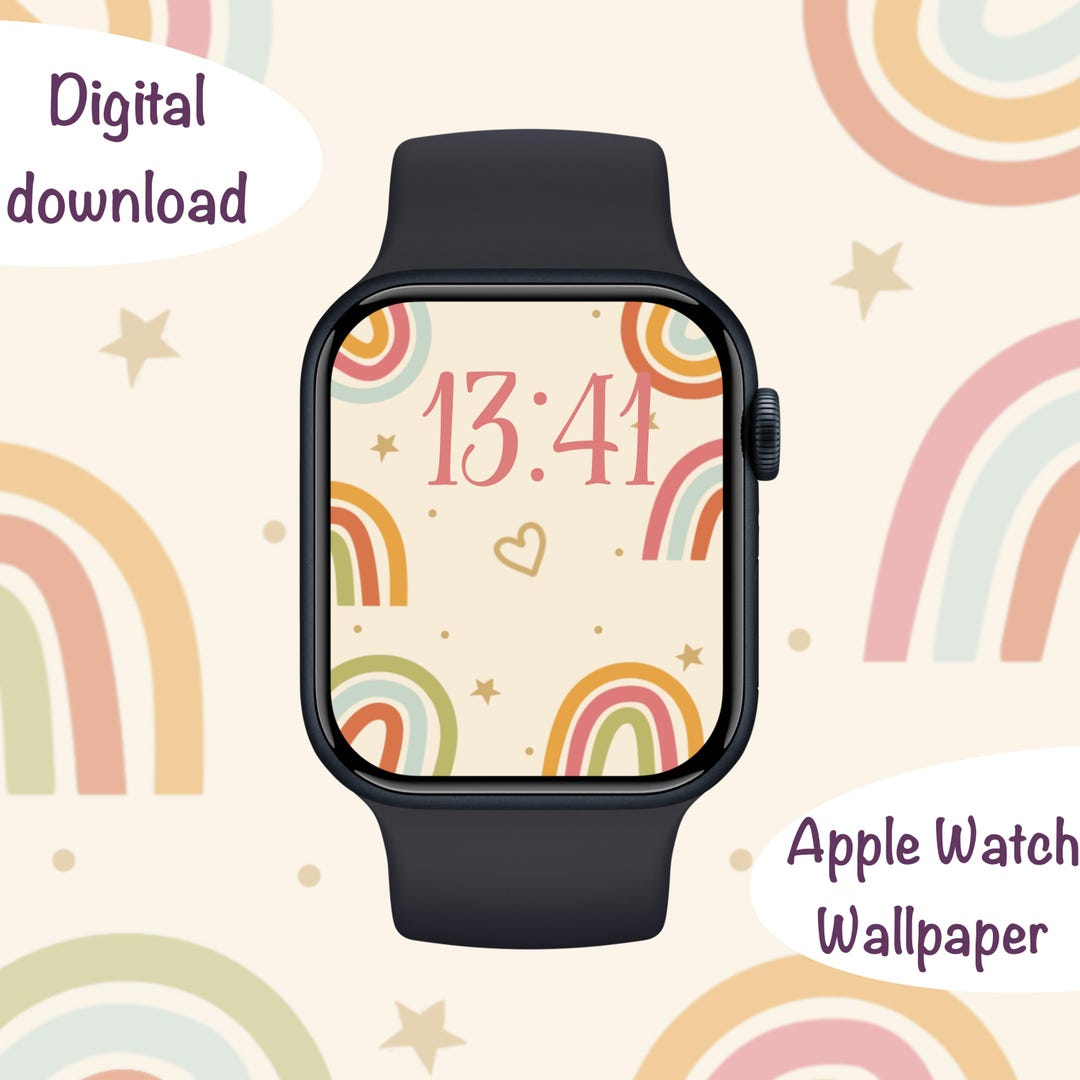Boho Rainbow Apple Watch Wallpaper, Muted Pastel Smartwatch Face ...