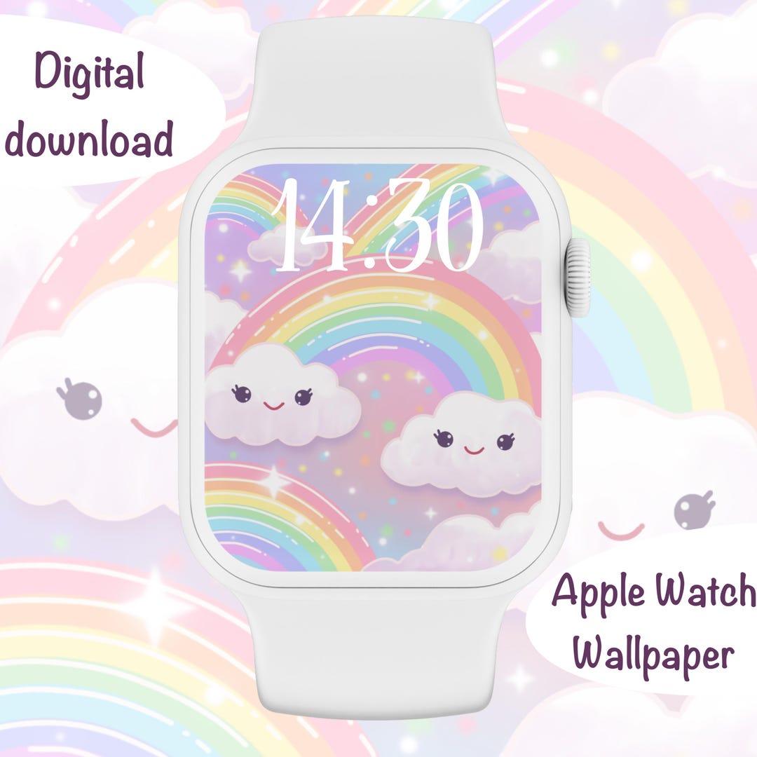 Kawaii Rainbow Apple Watch Wallpaper, Cute Pastel Clouds Smartwatch ...