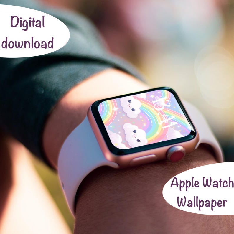 Kawaii Rainbow Apple Watch Wallpaper, Cute Pastel Clouds Smartwatch ...