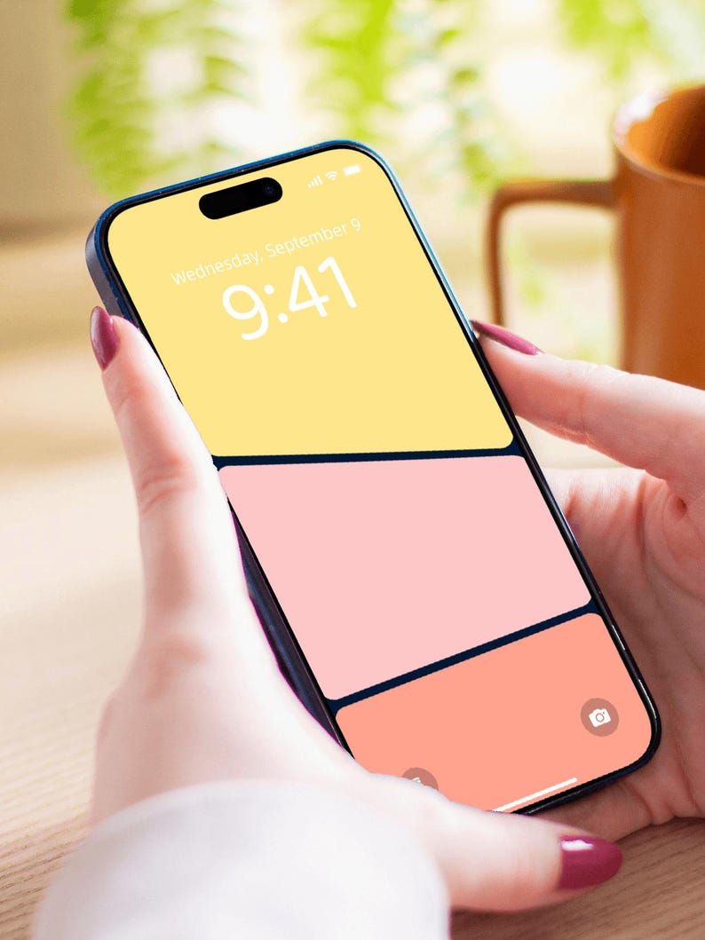 Peach Yellow Color Block iPhone Wallpaper Set, Pastel Lock Home Screen ...