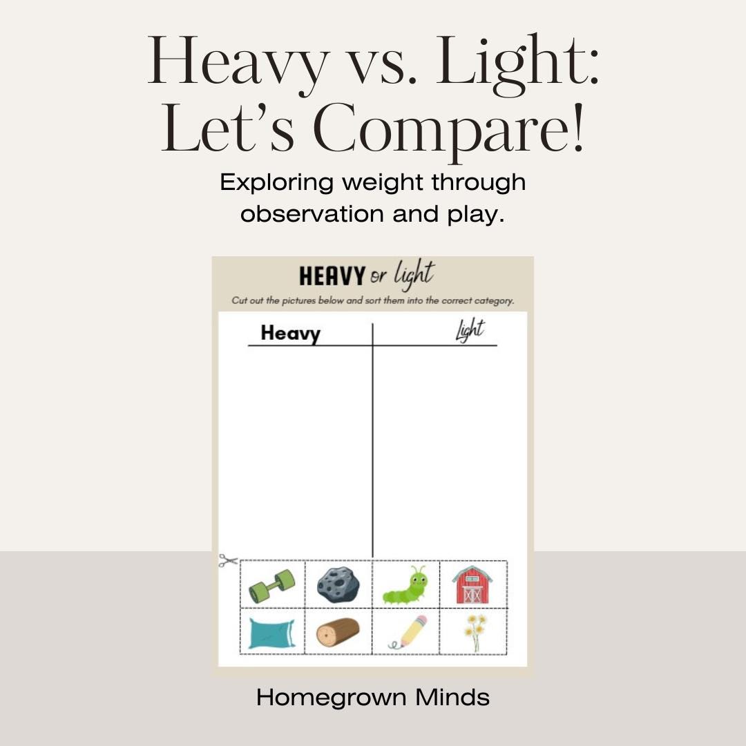 Heavy Vs Light Worksheet, Cut and Paste Activity for Preschool ...