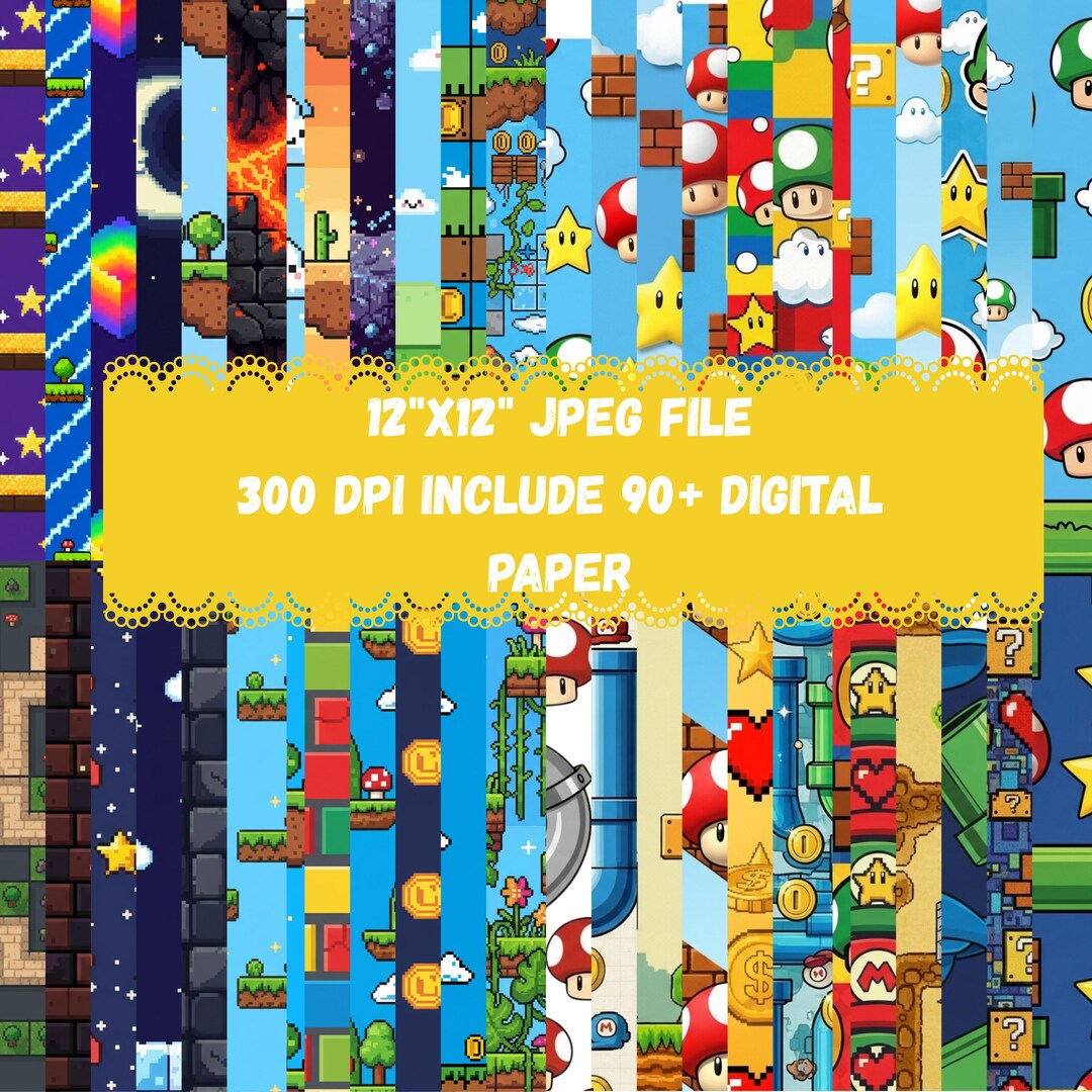 Retro Gaming Digital Paper Bundle 90+ | 12x12 JPG 300 DPI | Colorful ...
