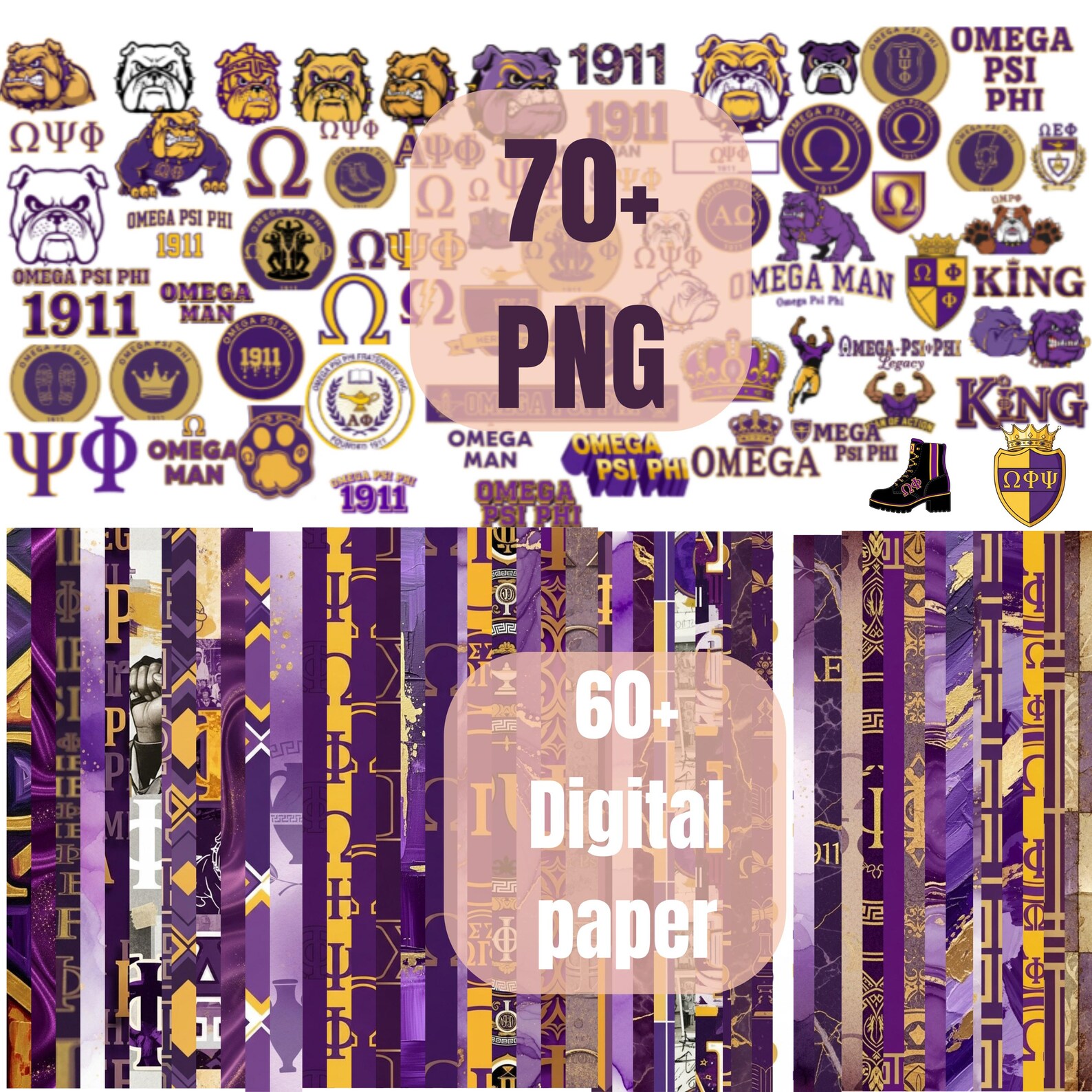 Omega Psi Phi Inspired Digital Paper Pack 60+ & Clipart | Que ...