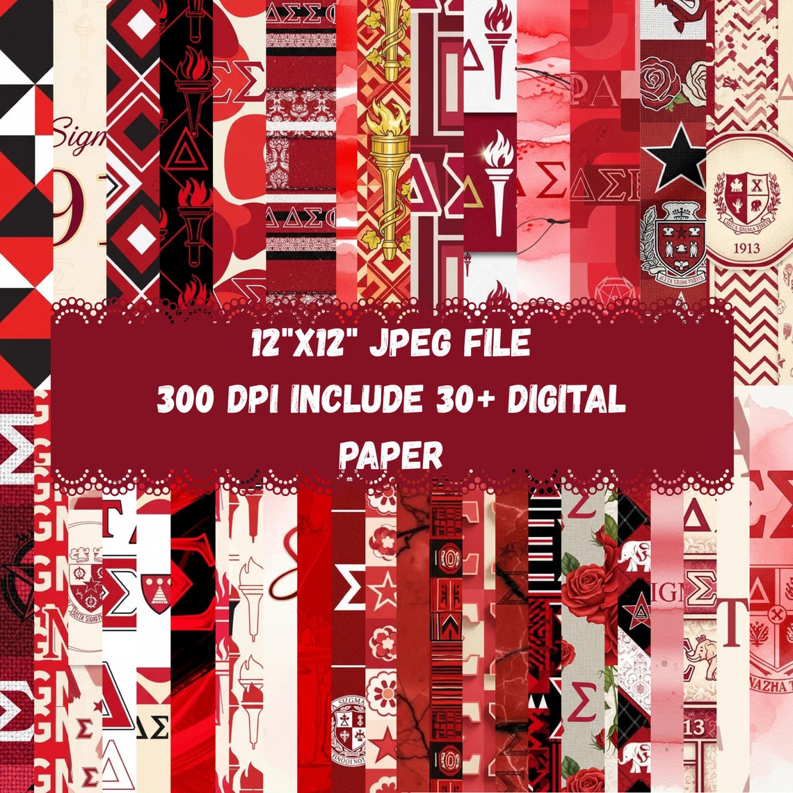 Delta Sigma Theta Digital Paper Pack Scrapbook Backgrounds Red Black ...